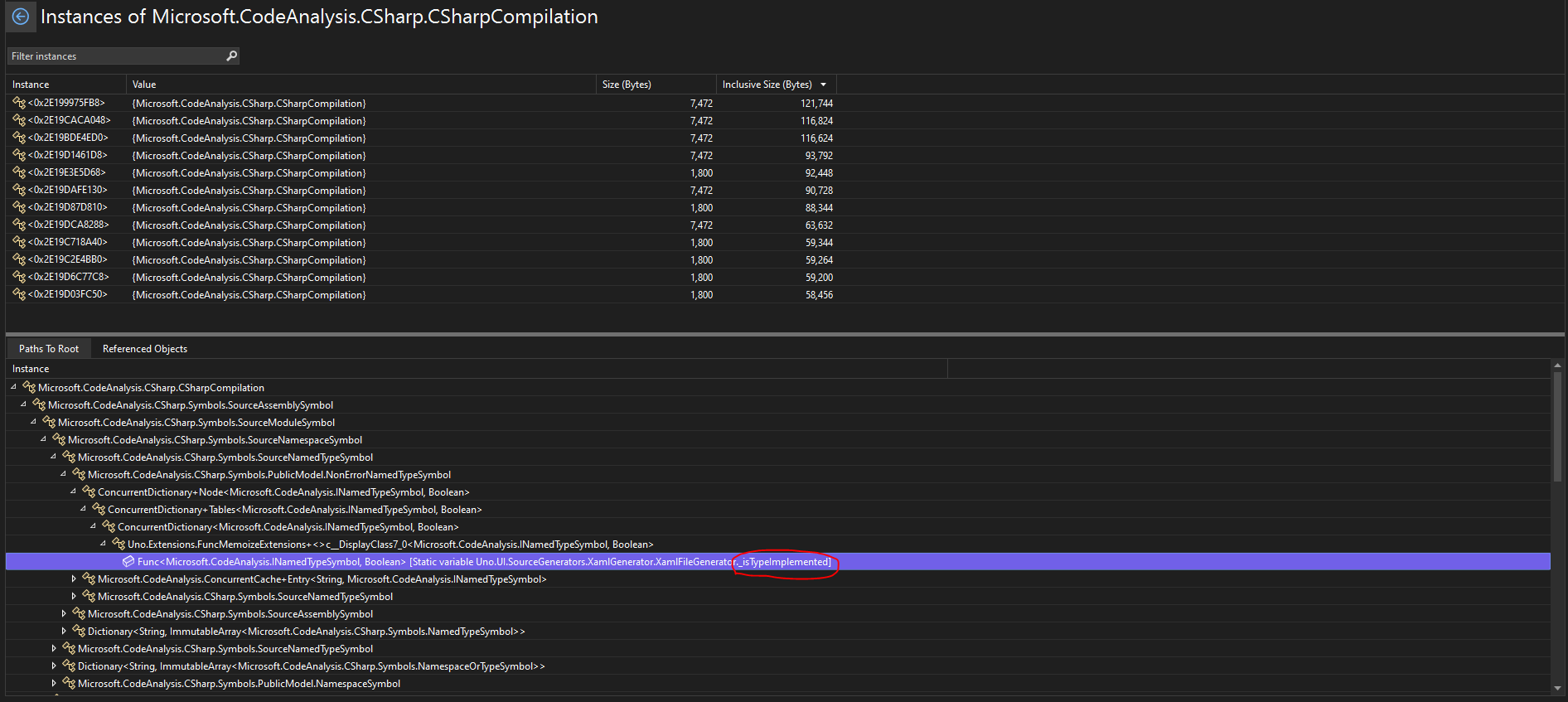 Memoized static functions in XamlFileGenerator are rooting compilations (potential memory leak ...