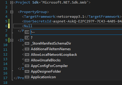 Visual Studio auto completion misses tag · Issue #6345 · dotnet/project-system · GitHub