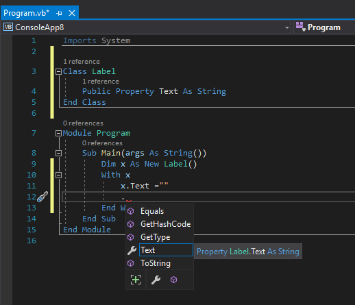 Fix IntelliSense in VB.NET With Blocks · Issue #47975 · dotnet/roslyn ...