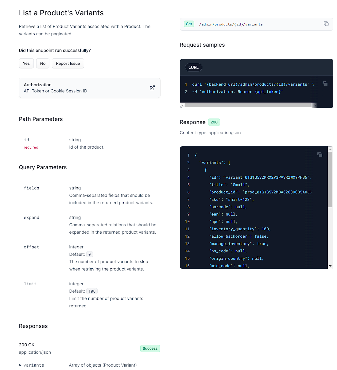 API Ref(admin): Issue in List a Product's Variants · Issue #5135 · medusajs/medusa · GitHub
