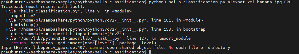 ImportError: libopencv_gapi.so.407: cannot open shared object file: No such file or directory ...