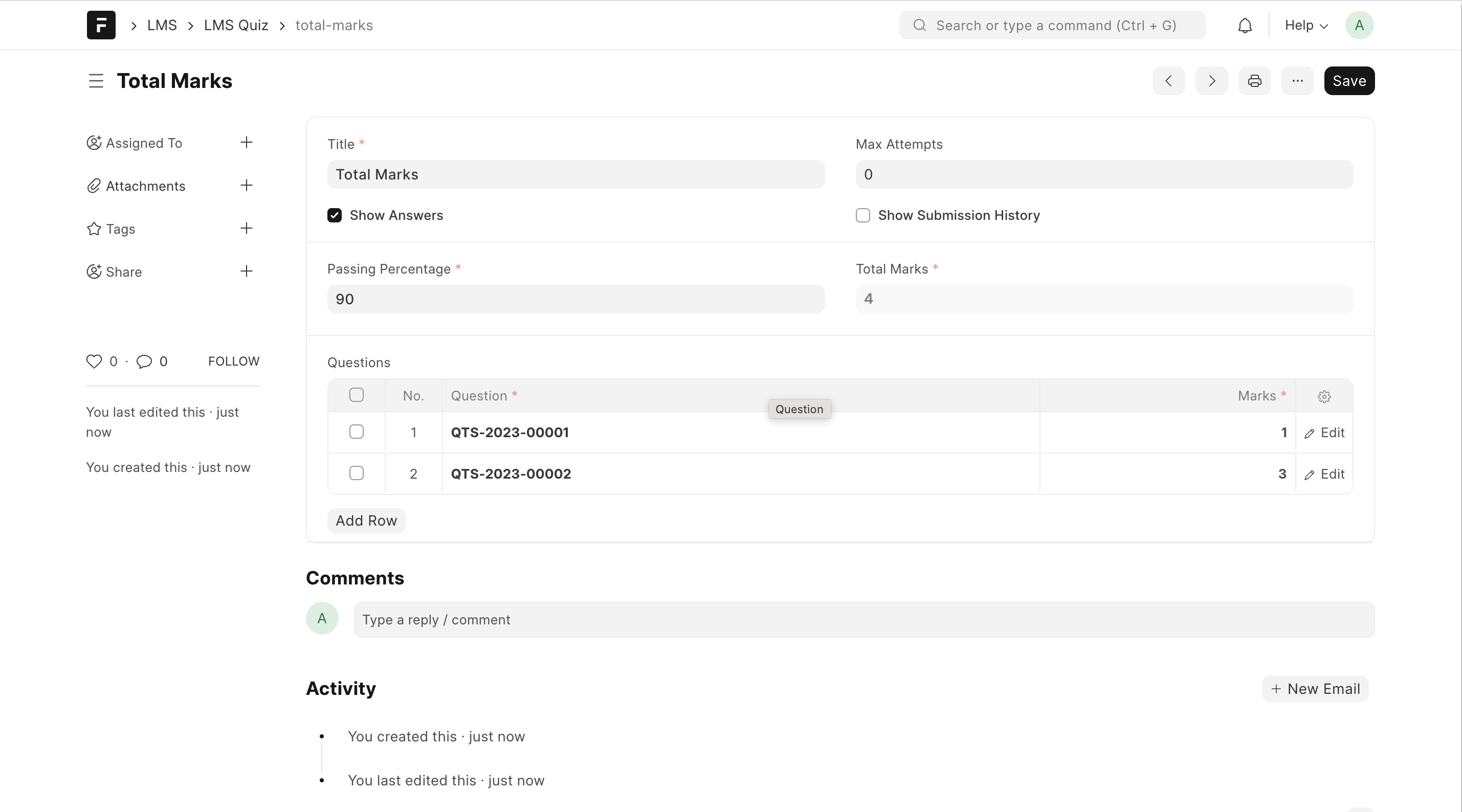 Couldn't save LMS Quiz as Total Marks is Missing Fields with recent changes to LMS Quiz. · Issue ...