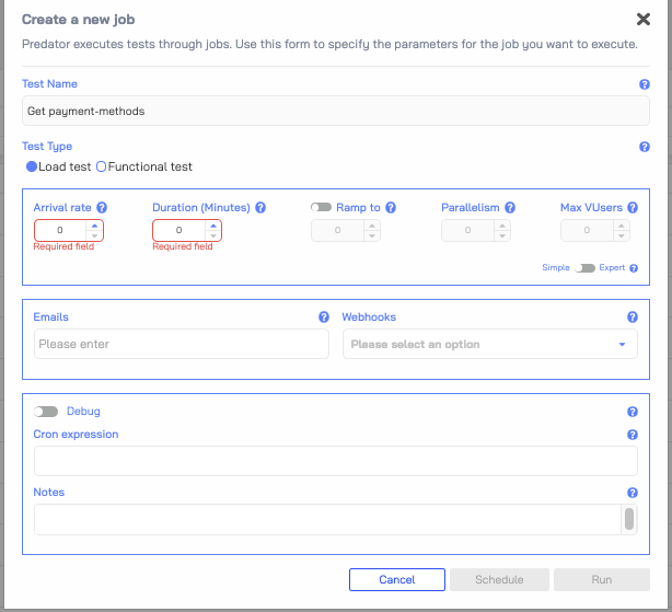 UI: Change buttons in "Run Test" form · Issue #449 · Zooz/predator · GitHub
