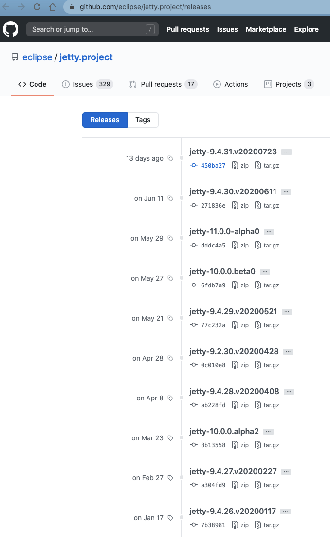 eclipse.org/jetty/download.html says release notes are in the GitHub ...