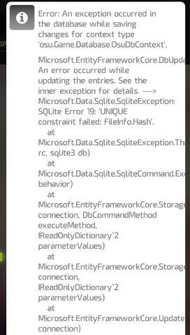 Beatmap import from osu! stable installation failing with SQLite Error 19 · Issue #1766 · ppy ...