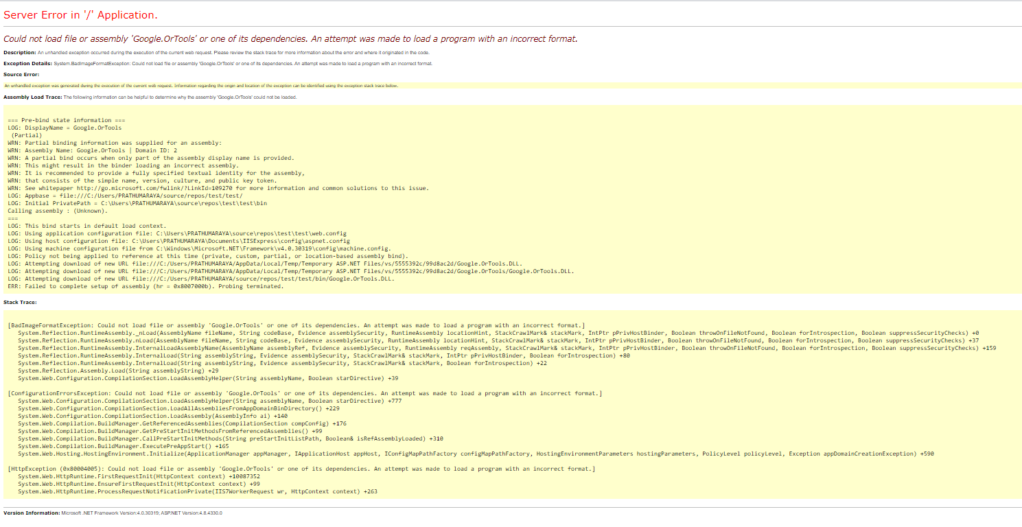 Google.OrTools exception C# framework 4.7.2 · Issue #1185 · google/or-tools · GitHub