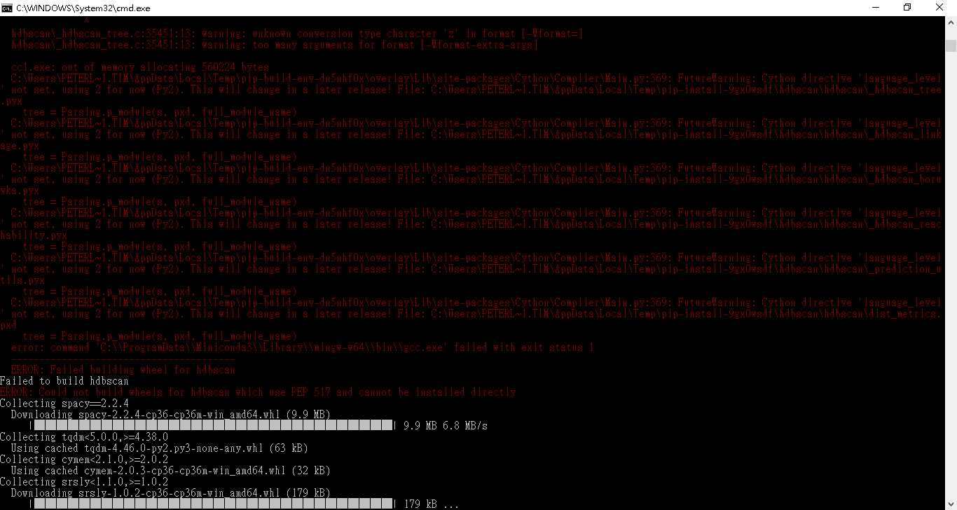 ERROR: Could not build wheels for bottleneck which use PEP 517 and ...