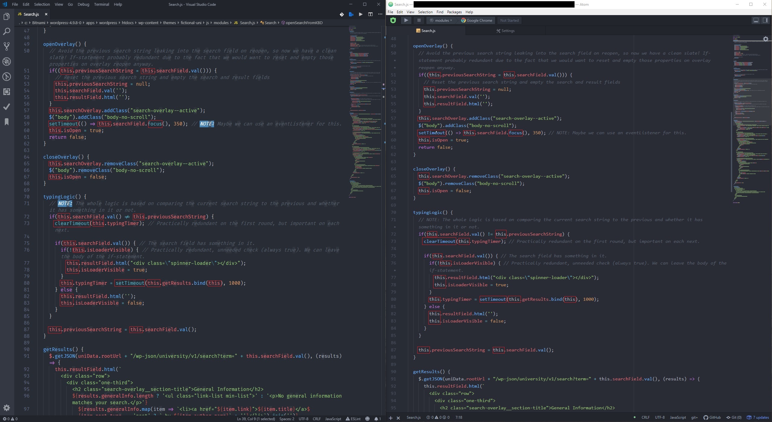 Color inconsistency of a JavaScript array name used within a template ...
