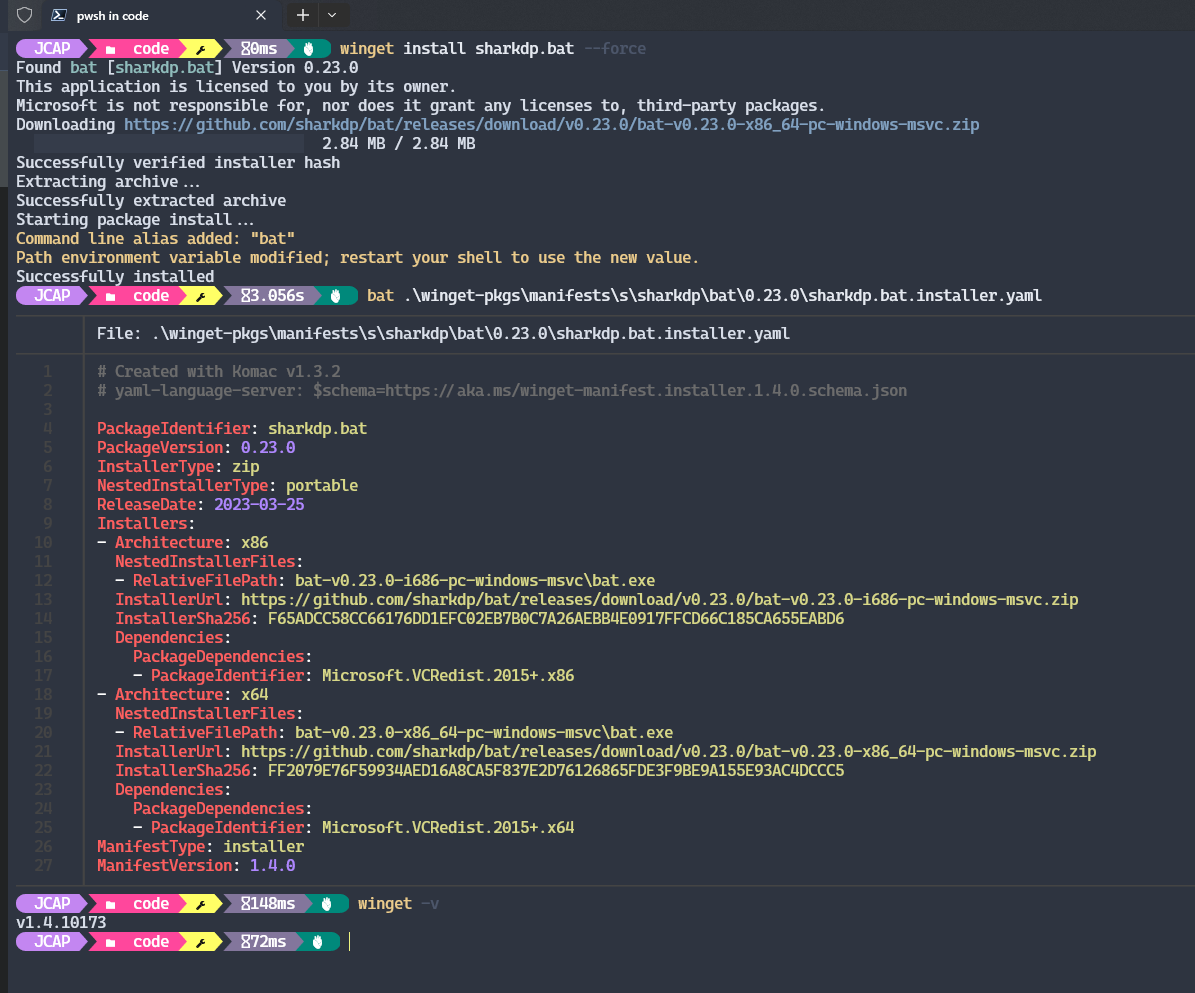 [Package Issue]: sharkdp.bat · Issue #106463 · microsoft/winget-pkgs · GitHub