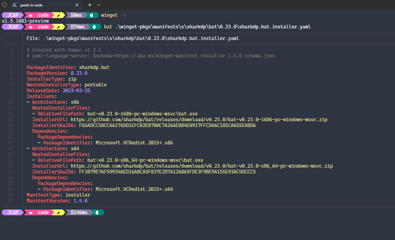 [Package Issue]: sharkdp.bat · Issue #106463 · microsoft/winget-pkgs · GitHub