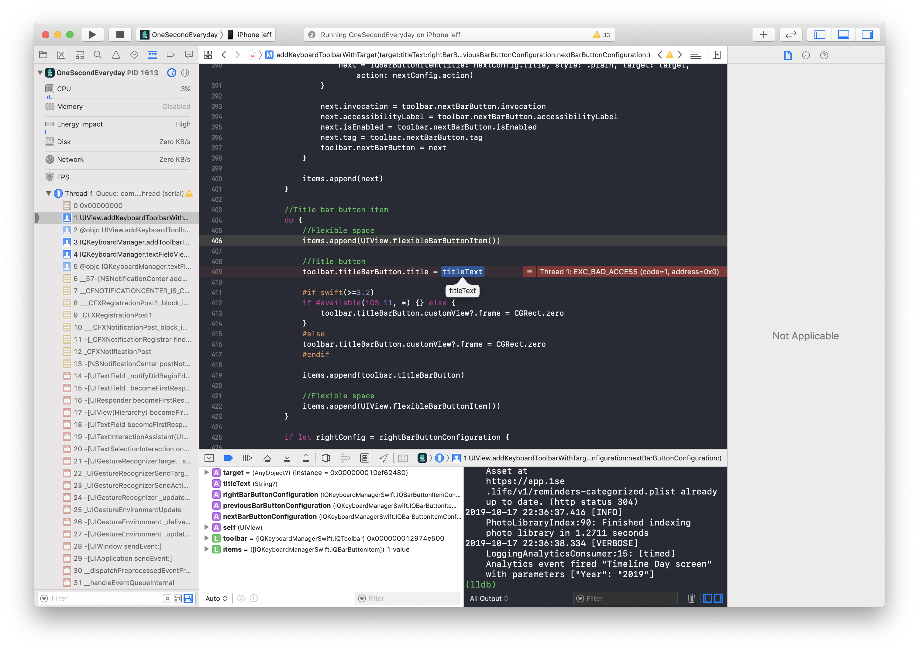 Crash after setting enableAutoToolbar = true and tapping a text field · Issue #1632 ...