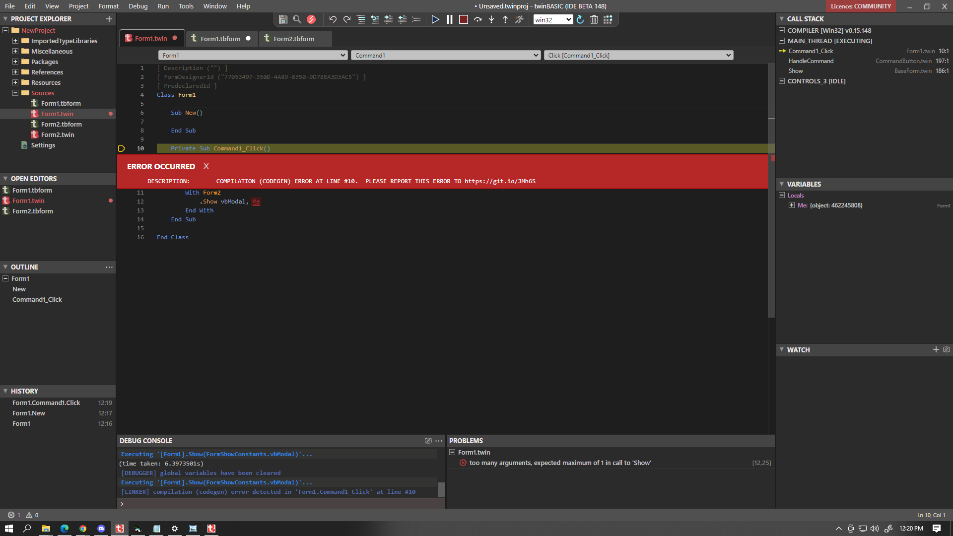 Show Method Accepts Only 1 Argument · Issue 1265 · Twinbasictwinbasic 1523