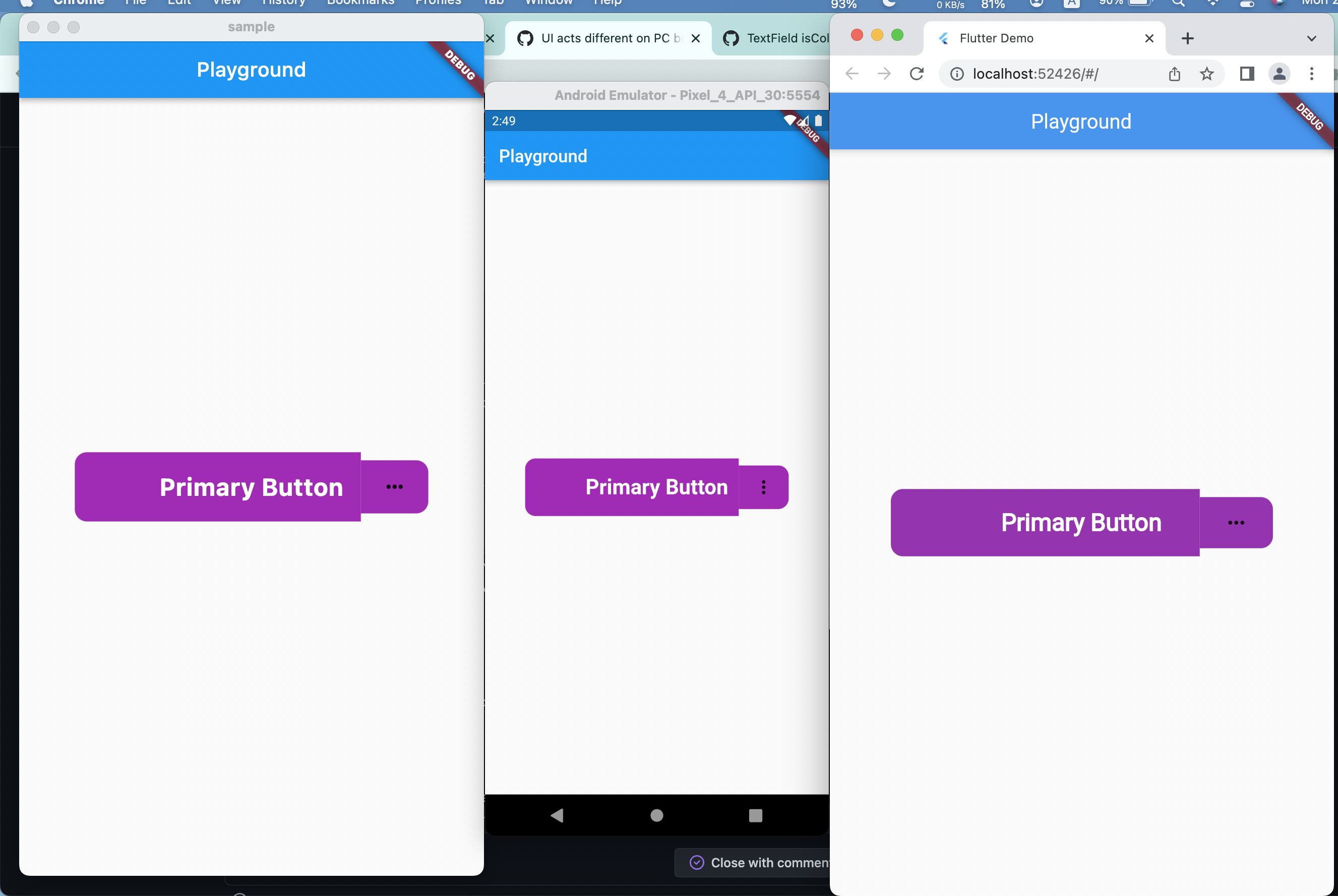 UI acts different on PC browser vs mobile browser/mobile native ...