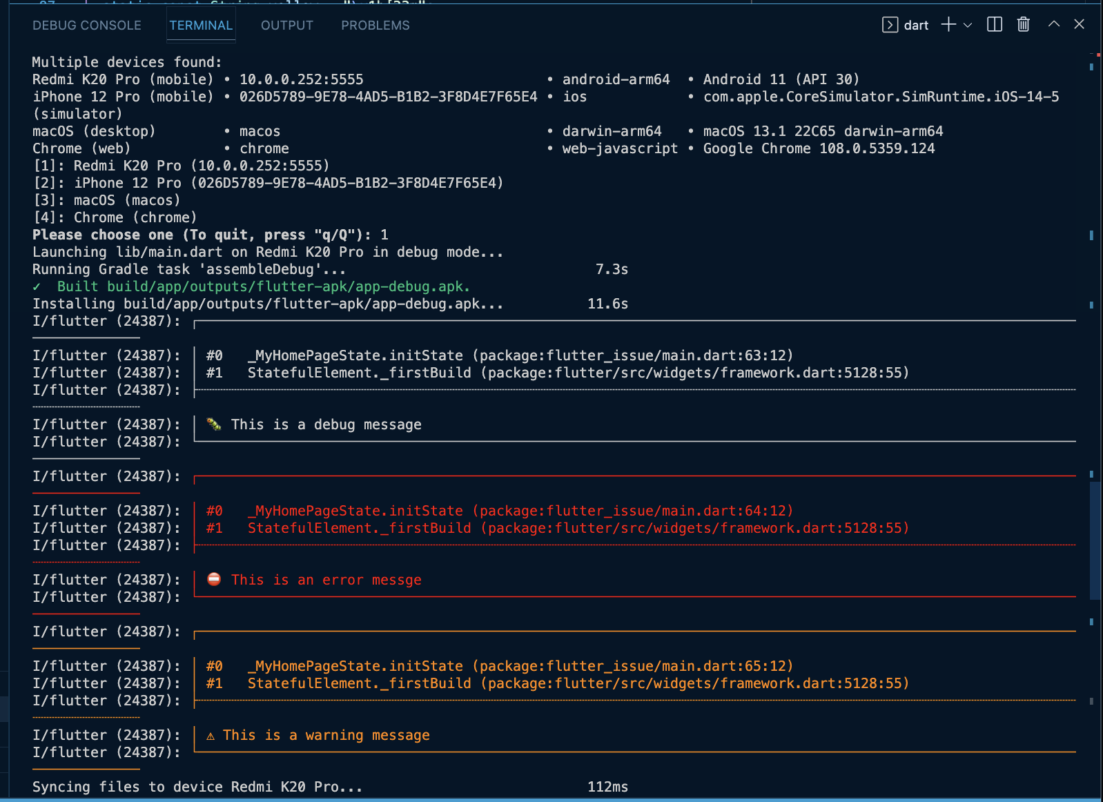 Colorized console output does not work in iOS builds but works for Android builds · Issue #64491 ...