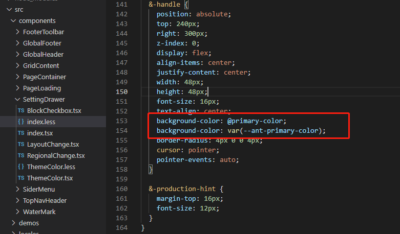 🐛[BUG] SettingDrawer 图标背景颜色变量重复,修改前缀导致变量失效，图标显示透明。 · Issue #4898 · ant-design/pro-components ...