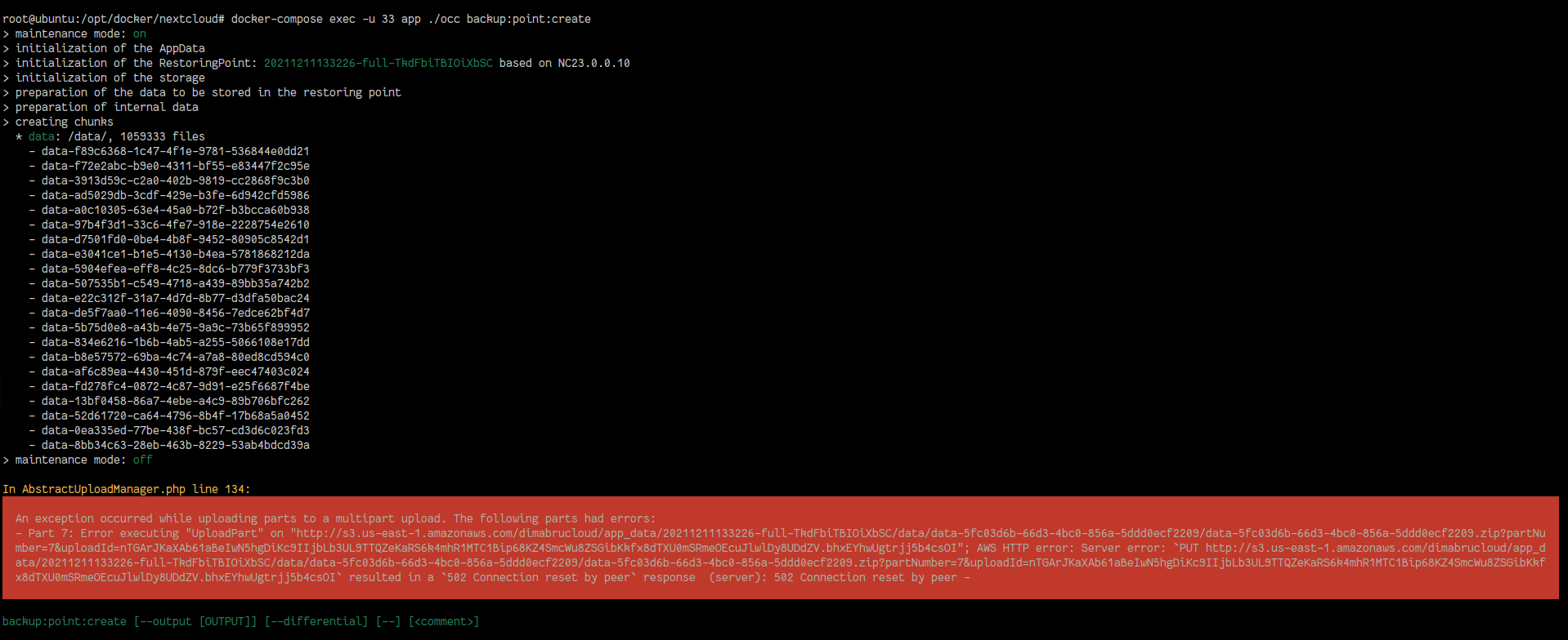 Error when trying to end the total backup · Issue #113 · nextcloud/backup · GitHub