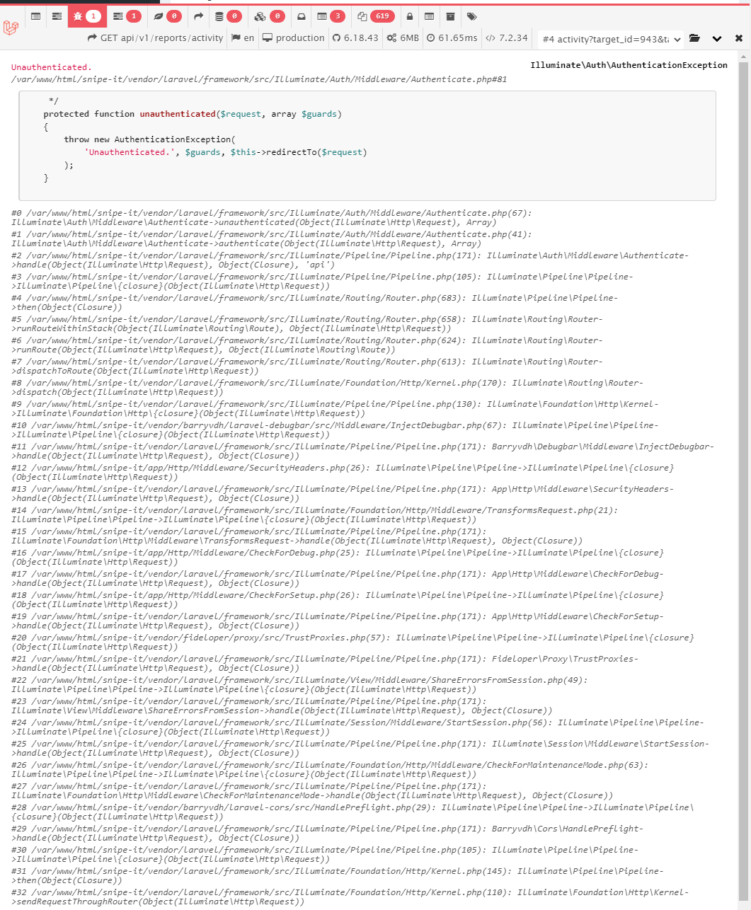 Unauthenticated - AuthenticationException - No matching records · Issue #8697 · snipe/snipe-it ...