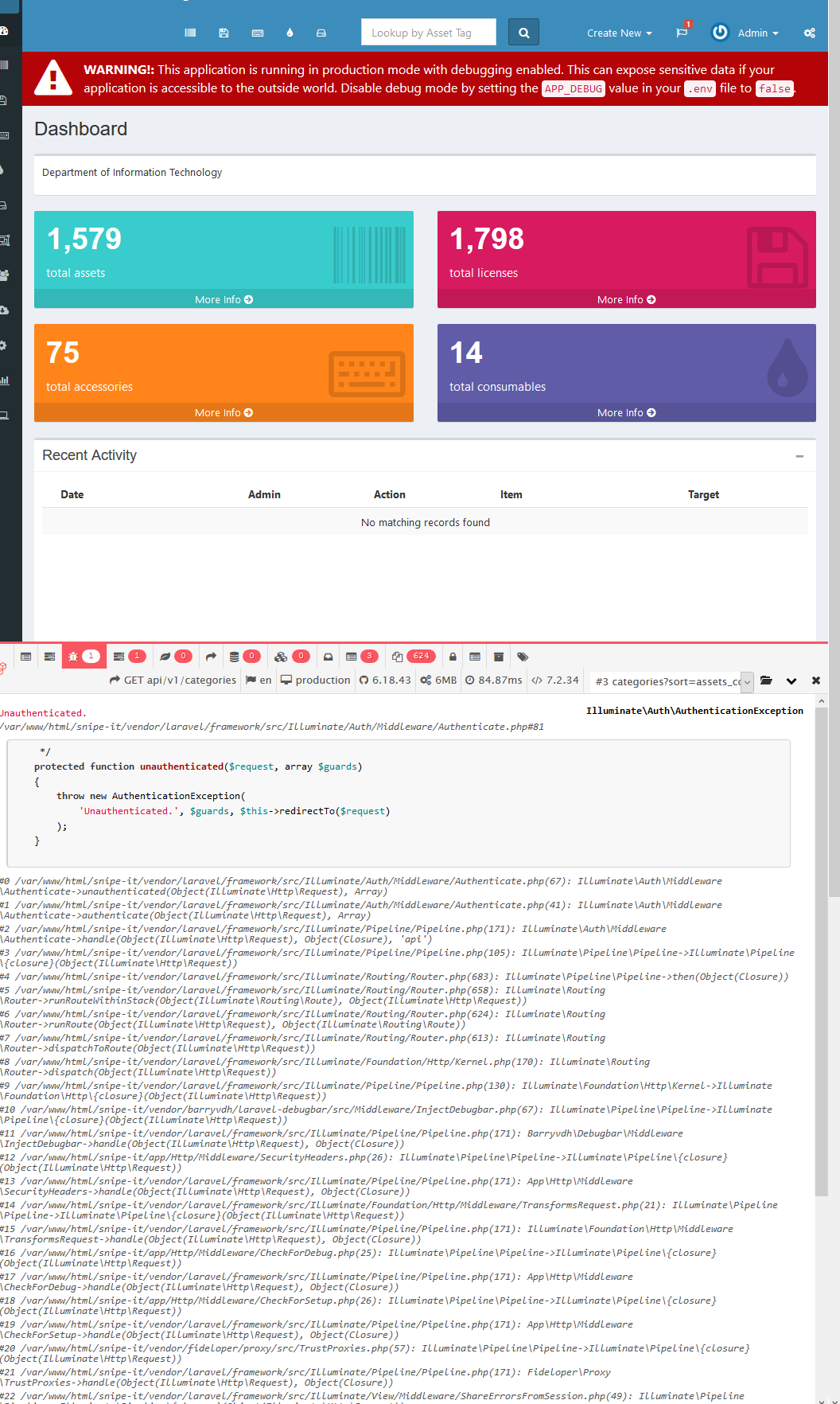 Unauthenticated - AuthenticationException - No matching records · Issue #8697 · snipe/snipe-it ...