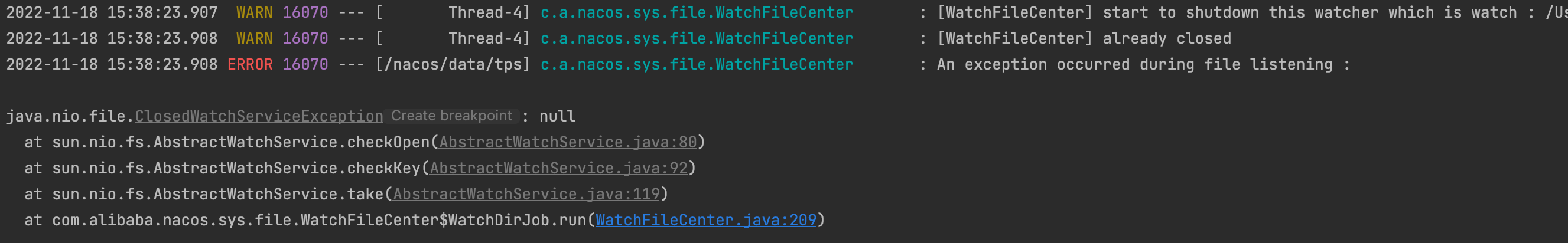 Nacos正常退出抛出ClosedWatchServiceException · Issue #9603 · alibaba/nacos · GitHub
