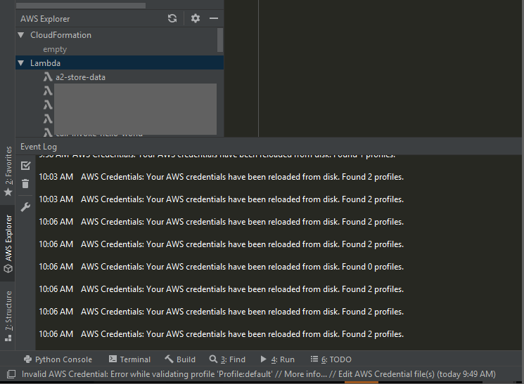Invalid Aws Credential Error While Validating Profile Keeps Showing On Status Bar Even Though I