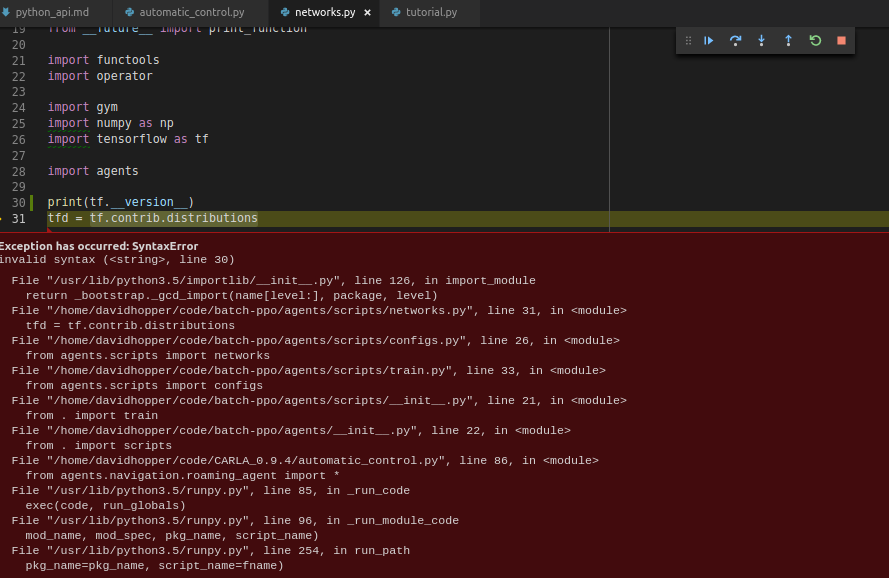 An error "Exception has occurred: SyntaxError" occurred while running ...