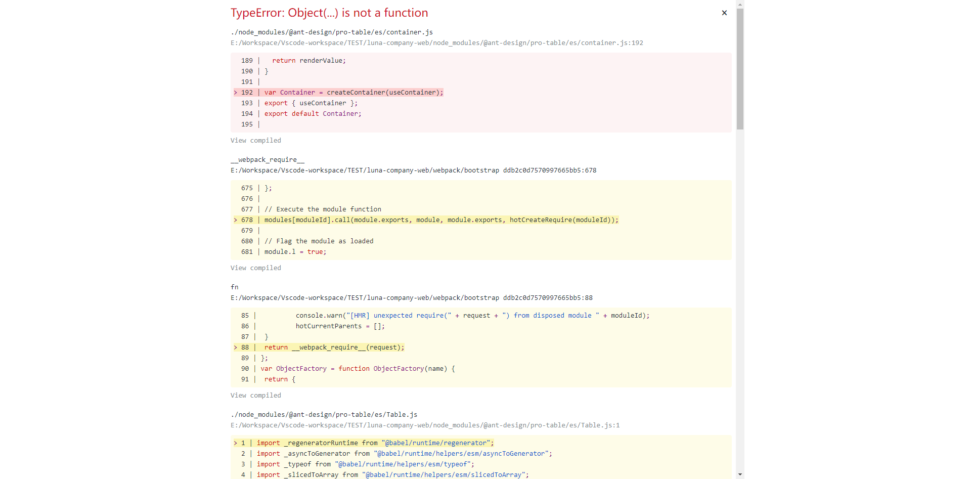 proTable 照DEMO引入后报错Object(...) is not a function🧐[问题] · Issue #5059 · ant-design/pro-components ...