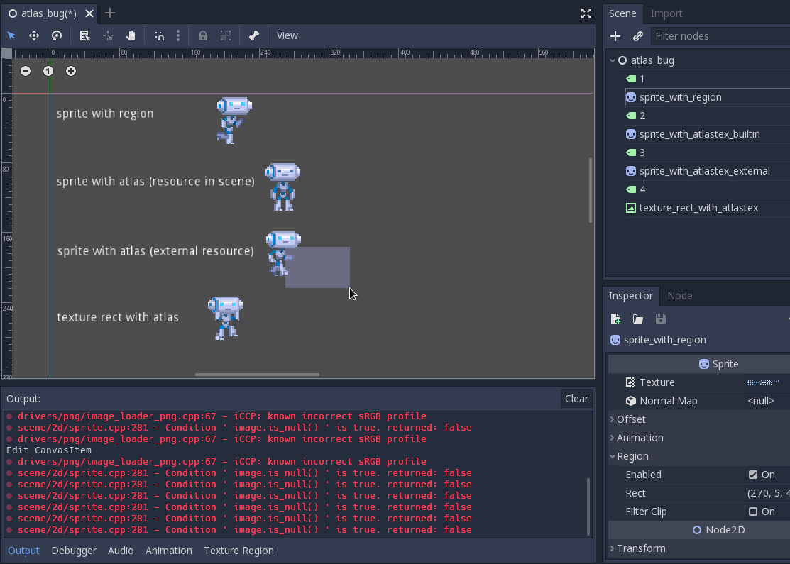 Sprite with AtlasTexture can't be selected on canvas · Issue #16261 · godotengine/godot · GitHub