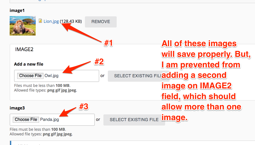 Fixed: With multiple image fields, only one thumbnail shows up per save. · Issue #4284 ...