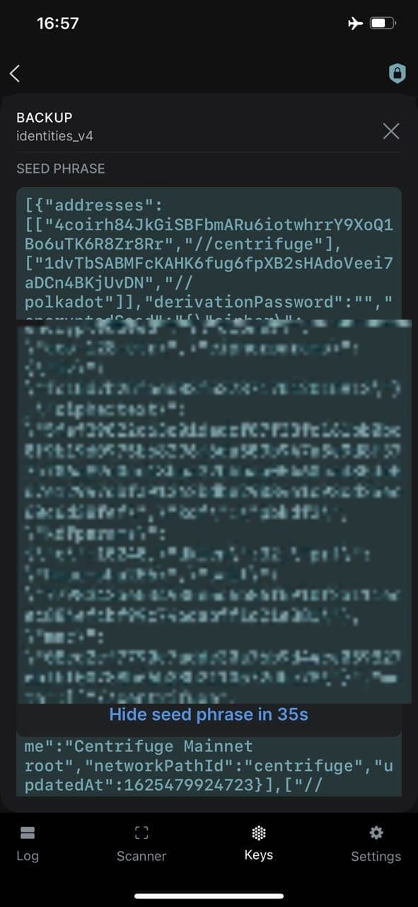 Seed phrase issue (Polkadot Centrifuge) · Issue #927 · novasamatech/parity-signer · GitHub