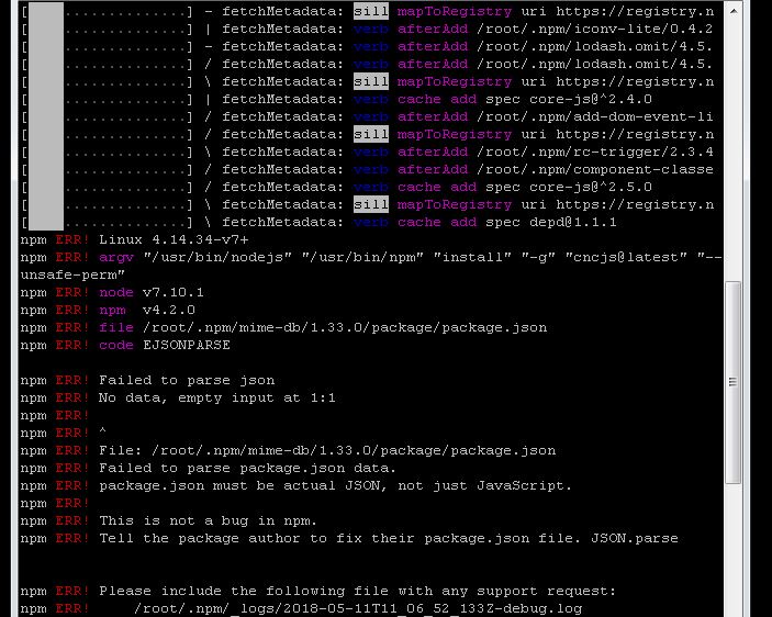 NPM: JSON error, cannot install · Issue #326 · cncjs/cncjs · GitHub