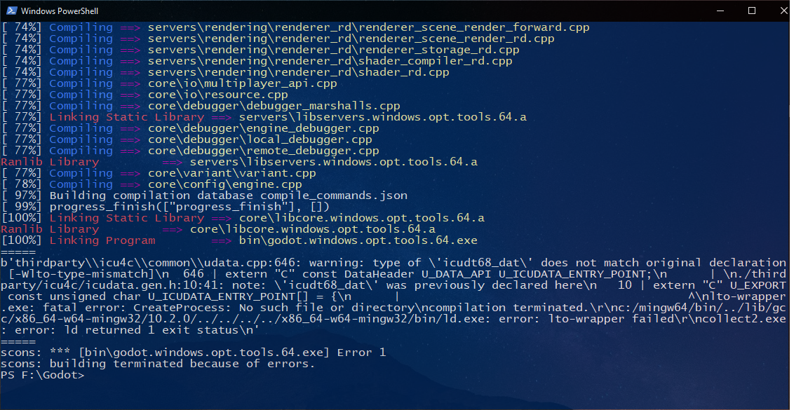 Master branch compiling error on windows with LTO · Issue #45470 · godotengine/godot · GitHub
