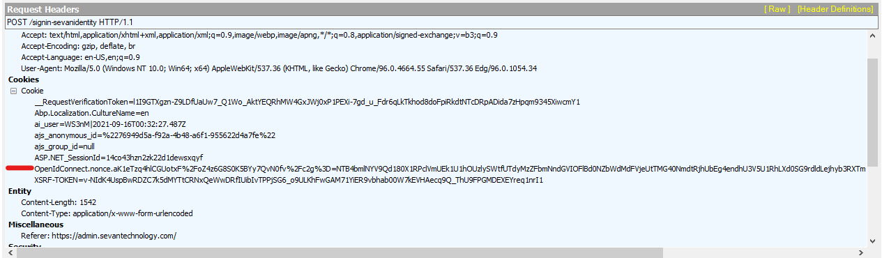 Nonce cookie not being returned, .AspNetCore.Identity.Application cookie returned instead ...