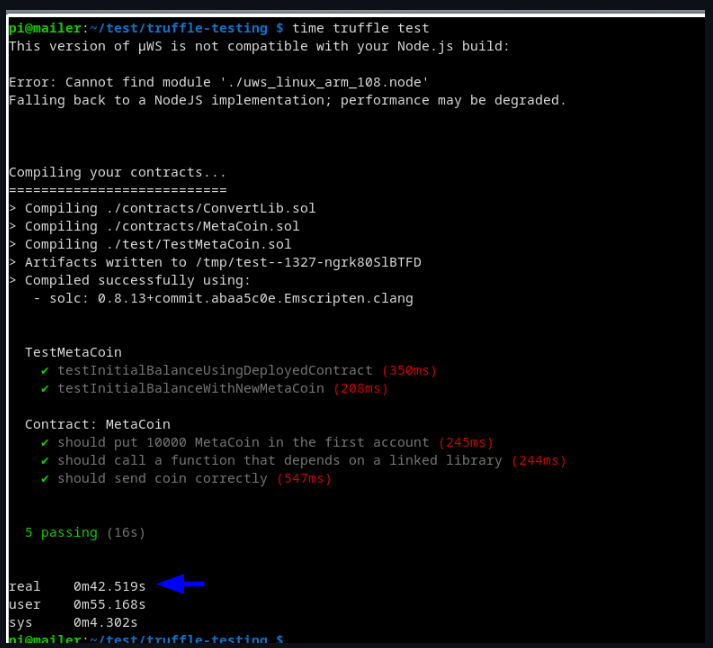 Truffle version from 5.1.49 to later versions slows down tests ...