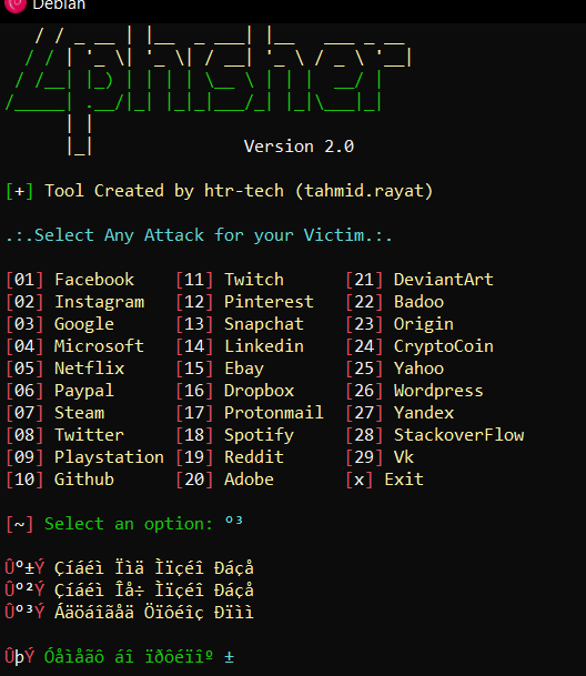 weird intelligible characters appear · Issue #99 · htr-tech/zphisher · GitHub