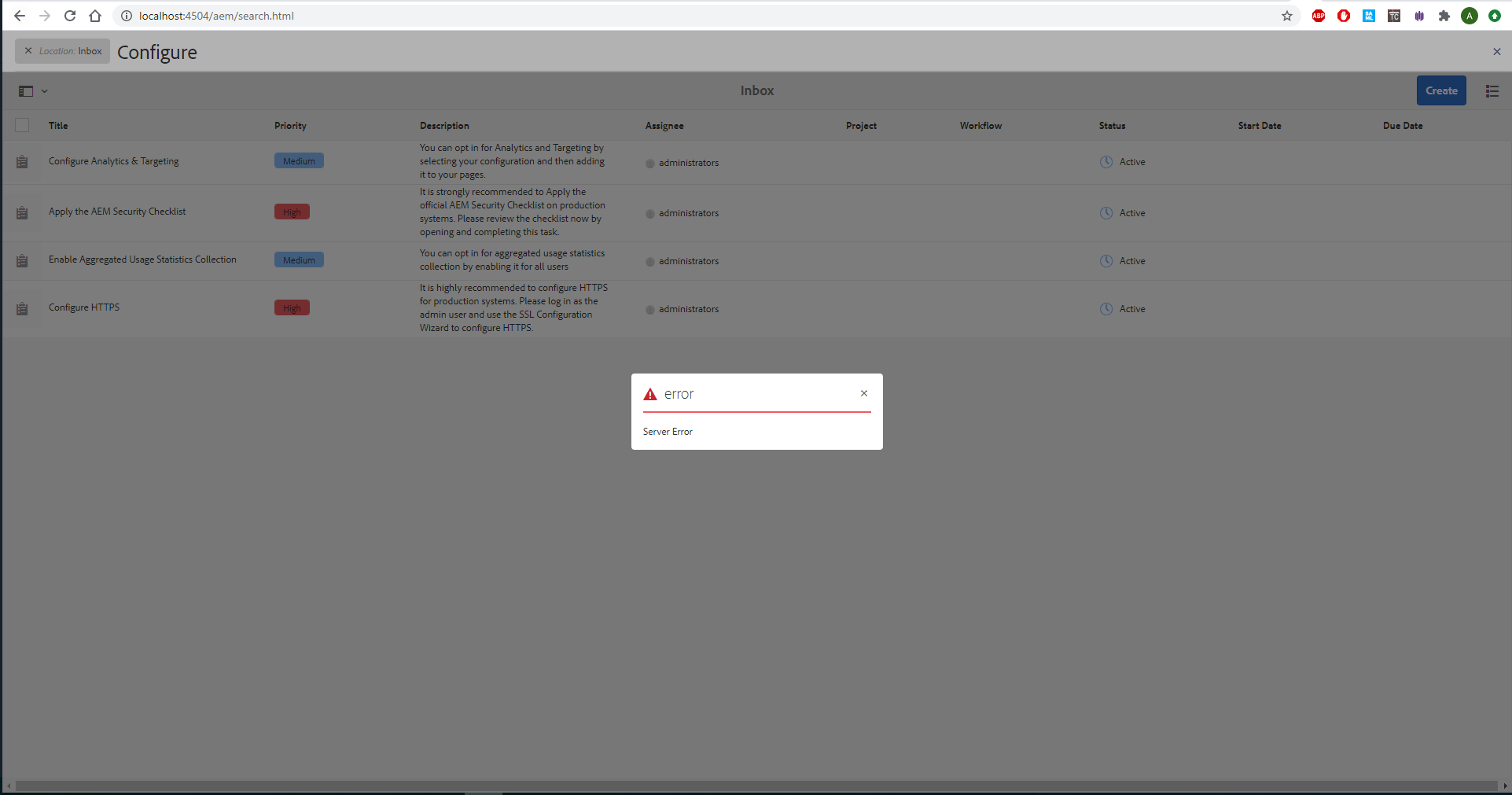 ACS Commons - Parameterized Granite Include - "Server Error" occurred, after use search in inbox ...