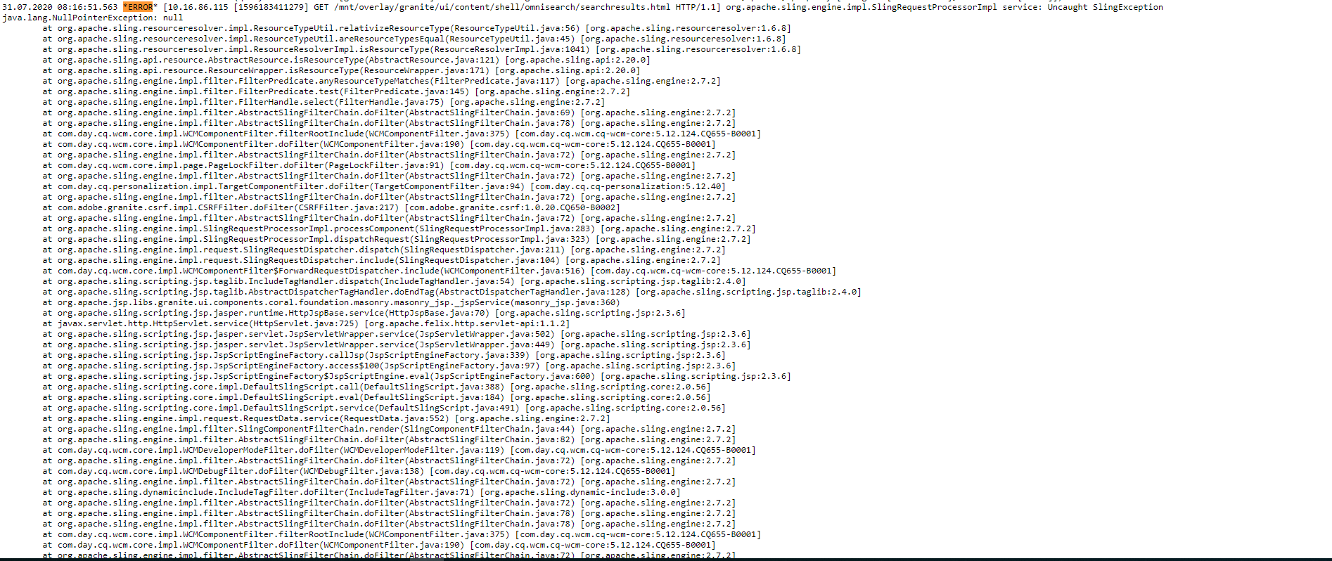 Acs Commons Parameterized Granite Include Server Error Occurred After Use Search In Inbox