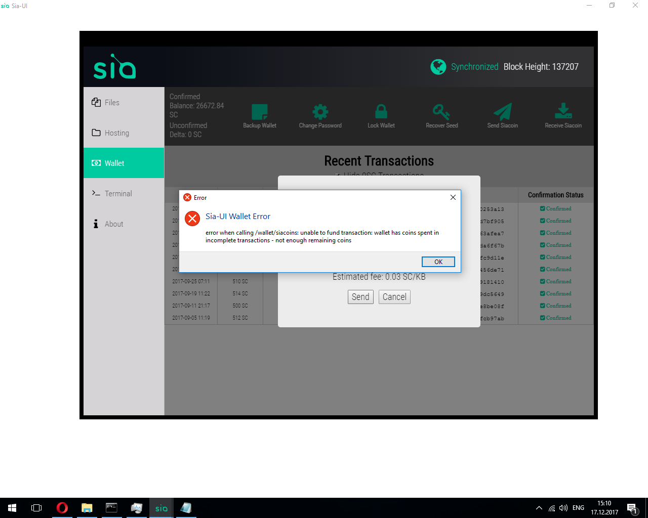 Sia-UI Error. Unable to fund transaction · Issue #743 · NebulousLabs/Sia-UI · GitHub