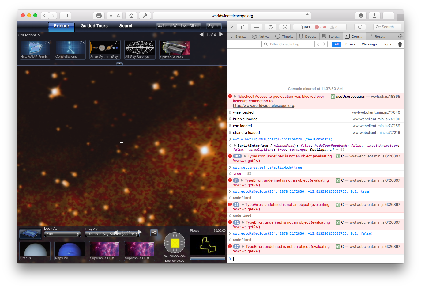 Bug in goToRaDecZoom with instant panning and galactic mode · Issue #160 · WorldWideTelescope ...
