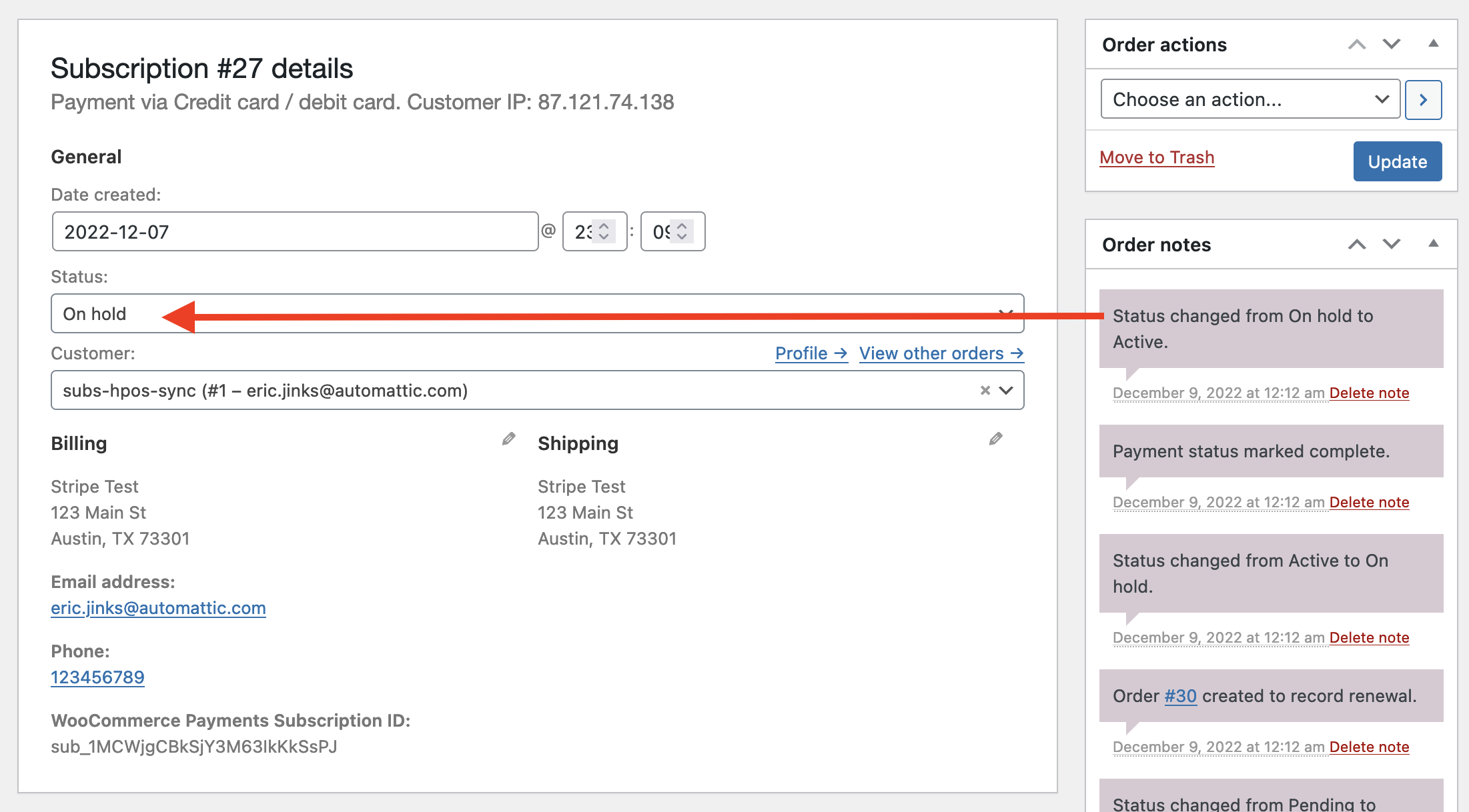 [HPOS] Subscription status remains `on-hold` after successful Stripe Billing renewal order ...