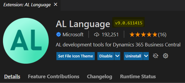 BC21 This AL extension version for Visual Studio Code cannot be used with the specified server ...