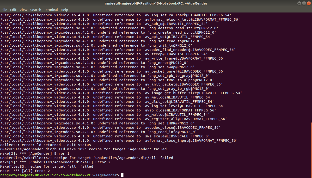 get error while runing make commond in AgeGender folder · Issue #467 · spmallick/learnopencv ...