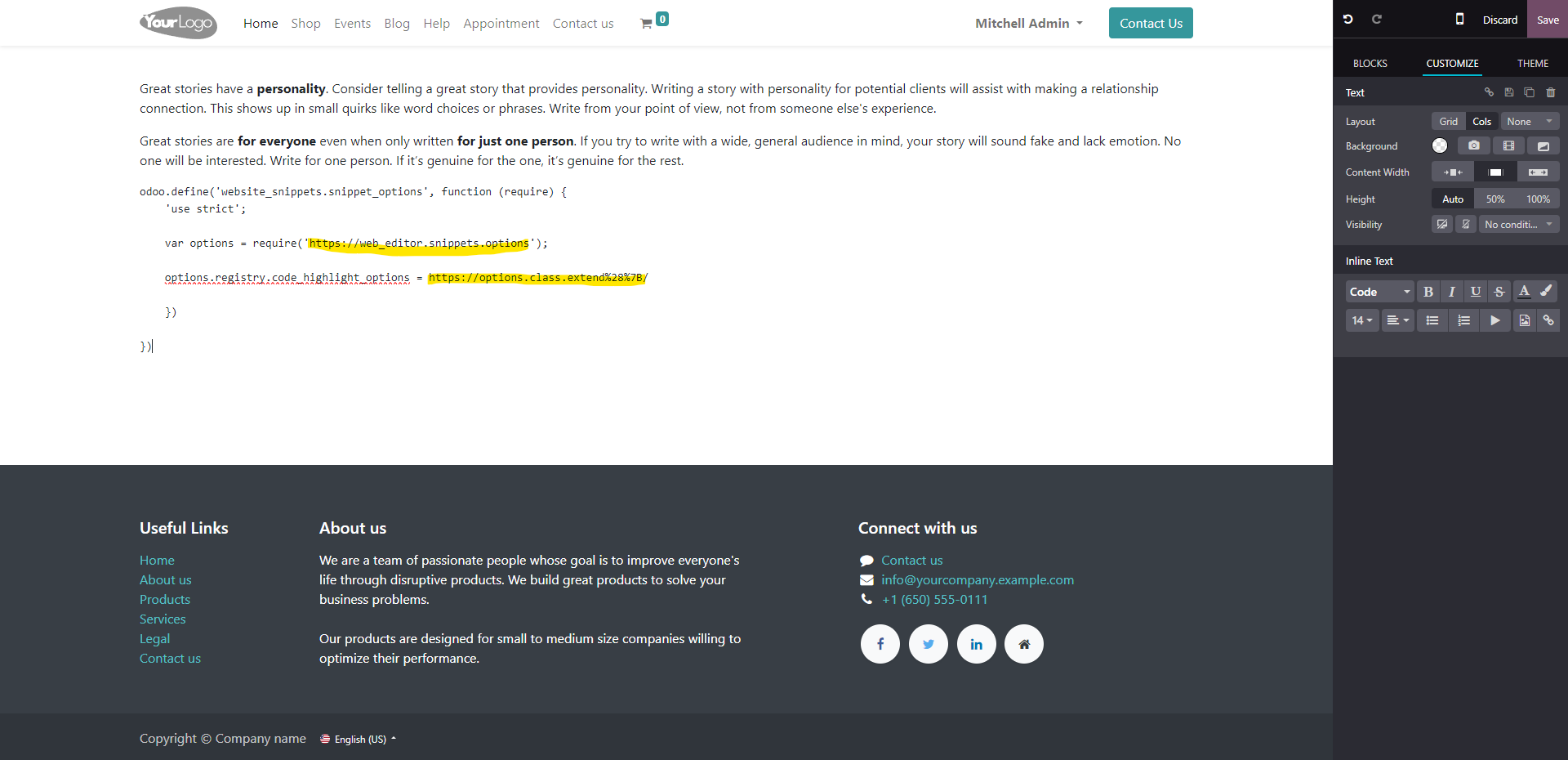 [16.0] incorrect behavior when pasting code in a code section in the website editor · Issue ...