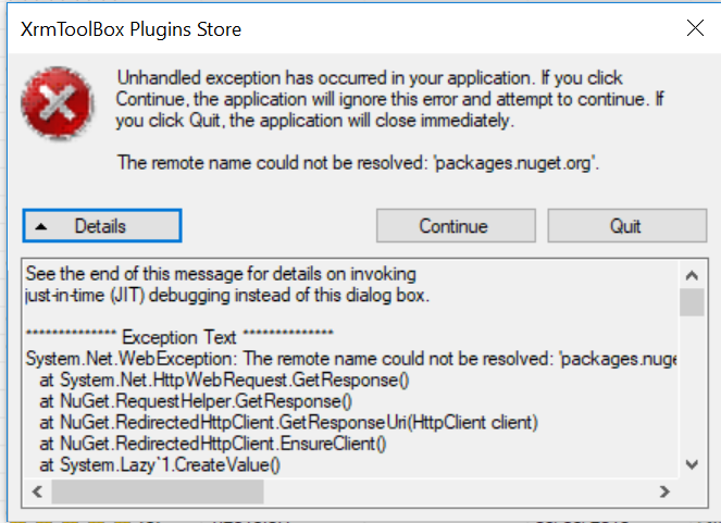 Unable to install plugins unhandled exception error · Issue #95 · MscrmTools/MscrmTools.Xrm ...