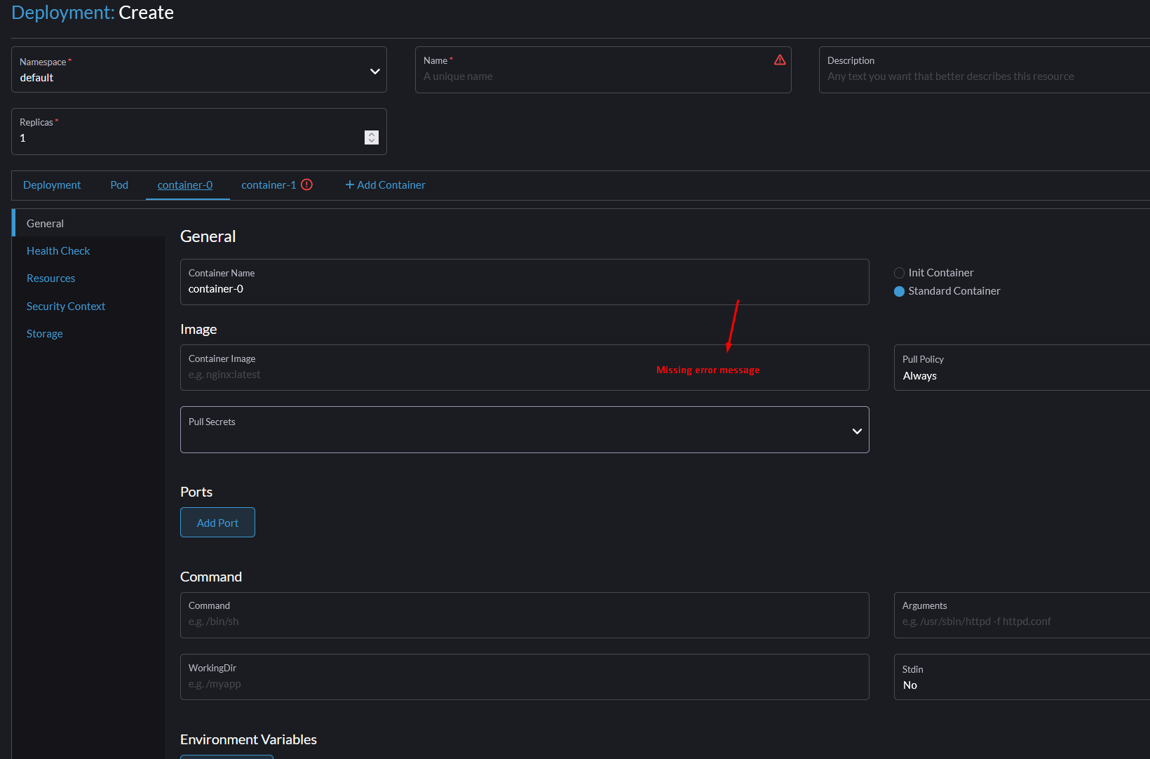 Errors Not Visible In Form When Updatingcreating A Deployment · Issue 7535 · Rancher
