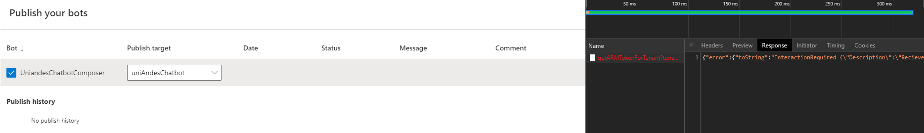 Error: "Recieved an error from AAD. Code: 'invalid_grant' description: '(pii)'" when deploying ...