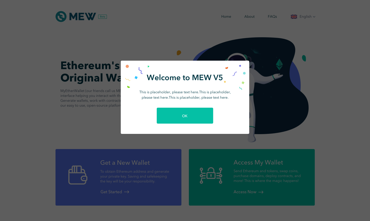 Add a welcome modal to v5 · Issue #547 · MyEtherWallet/MyEtherWallet · GitHub