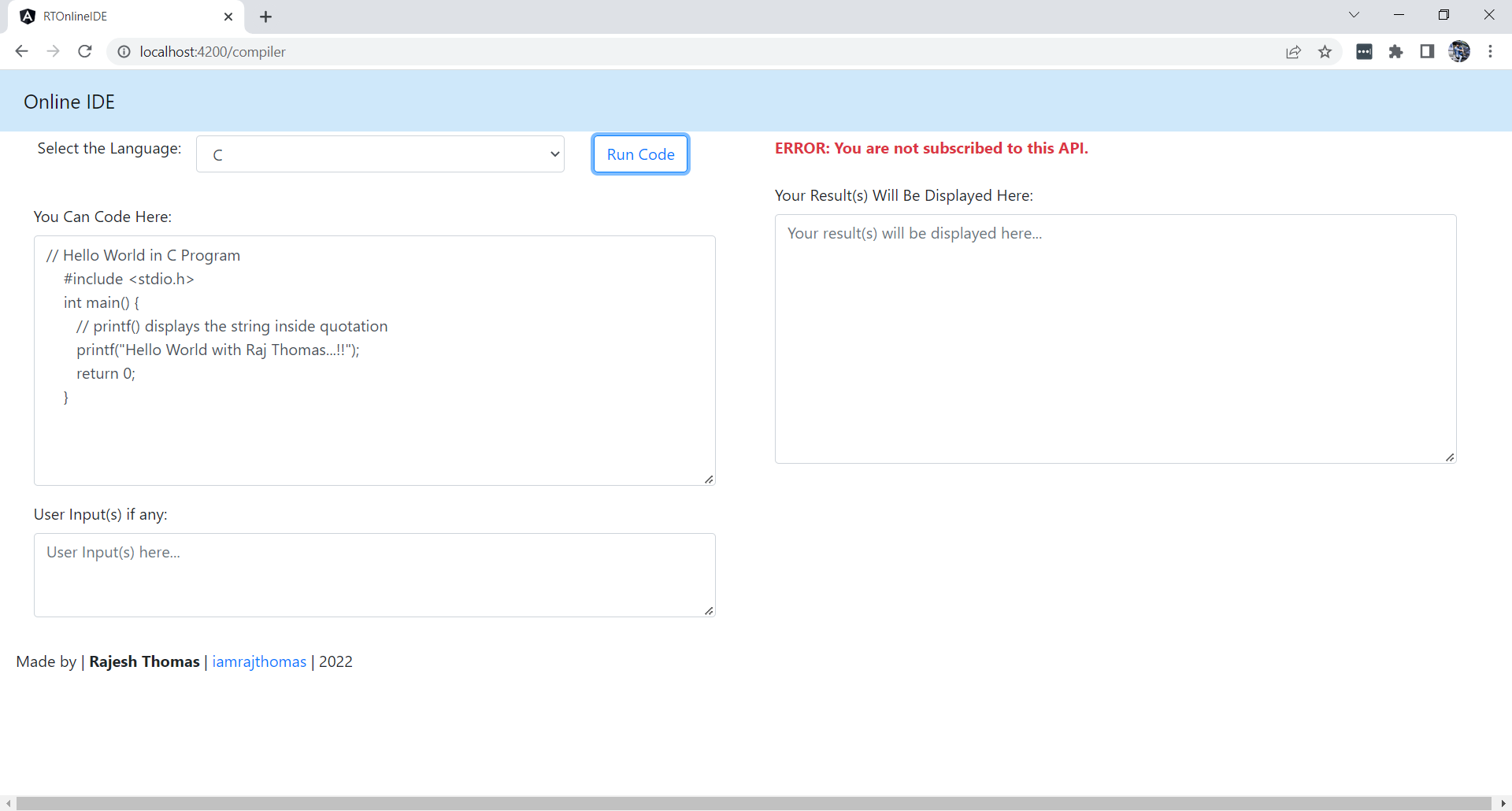 Github Iamrajthomasonlineide This Is A Simple Online Ide Made Using Angular And Judge0 Cep