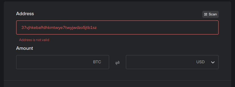 Receive address marked as Unsupported address format even when valid ...
