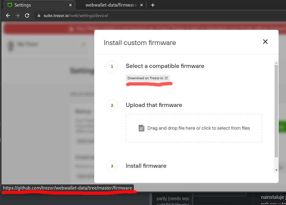 Install custom firmware - mislabeled redirect to trezor.io · Issue #4168 · trezor/trezor-suite ...