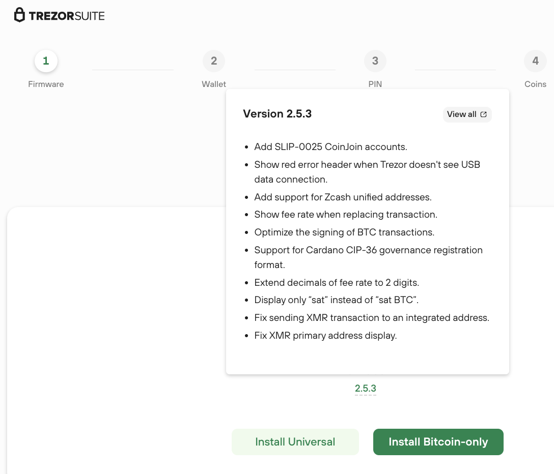 Firmware udpate change log linked to draft blogpost · Issue #6984 · trezor/trezor-suite · GitHub